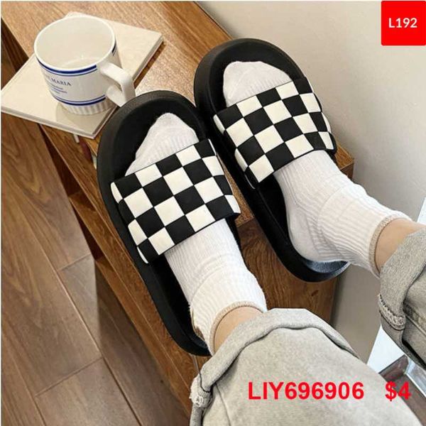 Checkerboard slippers women's ins trend plaid thick-soled women's shoes ...