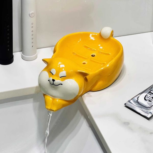 Cartoon creative ceramic soap box cute Shiba Inu soap box storage rack ...