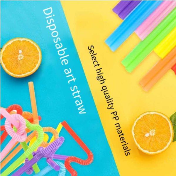 Disposable straws mixed color art straws beverage design long straws ...