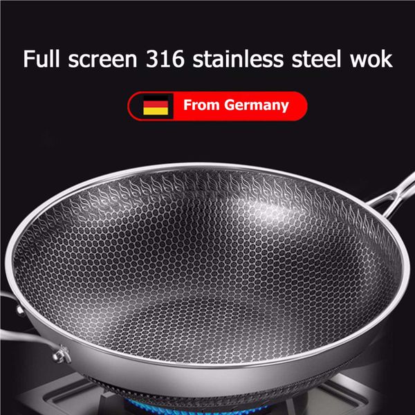 316 Stainless Steel Wok Kitchen Double-sided Honeycomb Non-stick Frying ...