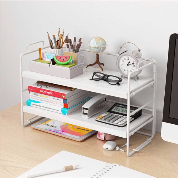 Double Layer Desktop Shelves Office Desk Storage Rack Bookshelf ...