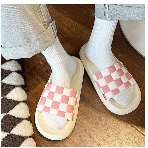 Checkerboard slippers women's ins trend plaid thick-soled women's shoes ...