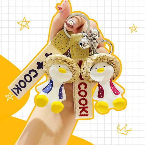 Cartoon Happy Duck Key Chain Exquisite Female Bag Ornament Cute Straw ...