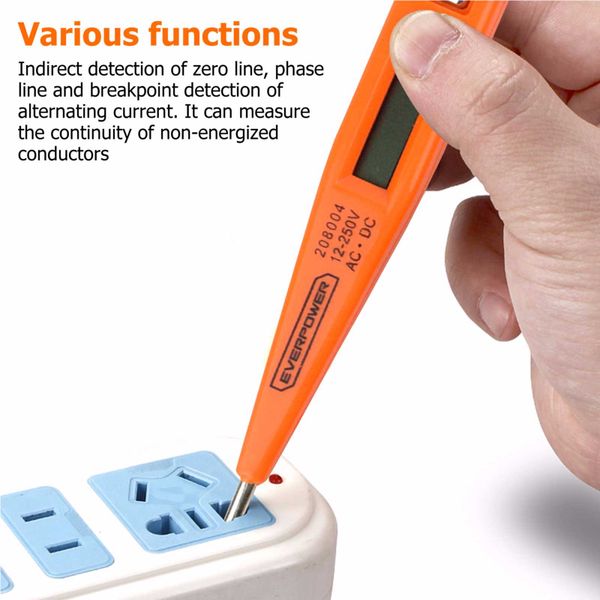 Digital Display Test Pen 12-250V DC AC Zero Line Phase Line Breakpoint ...