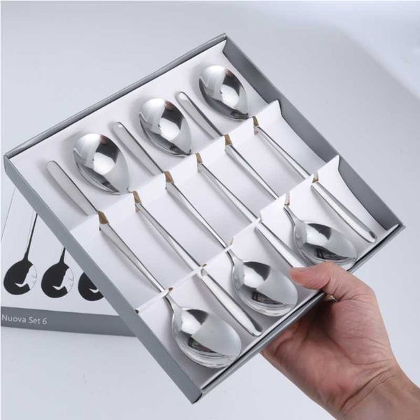 Korean Style 6Pcs Long Handle Spoon Set Stainless Steel Spoon Silver ...