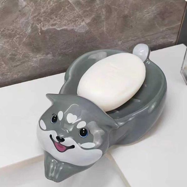 Cartoon creative ceramic soap box cute Shiba Inu soap box storage rack ...
