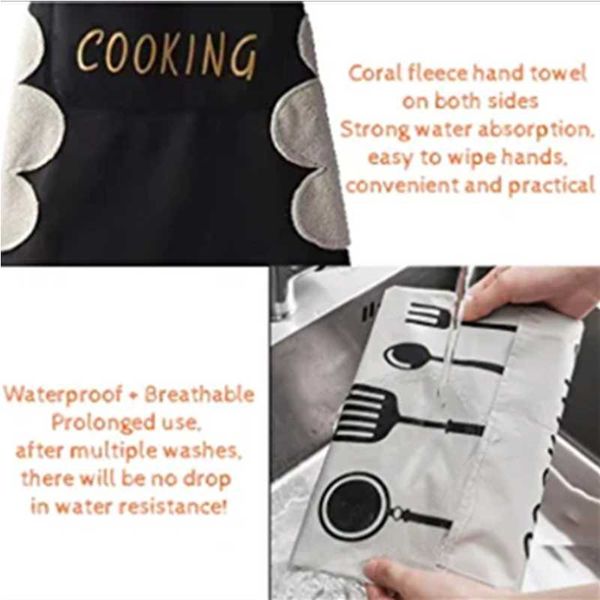 Kitchen Apron with Hand Wipe Pockets，Big Pocket,Hand-wiping, Waterproof ...