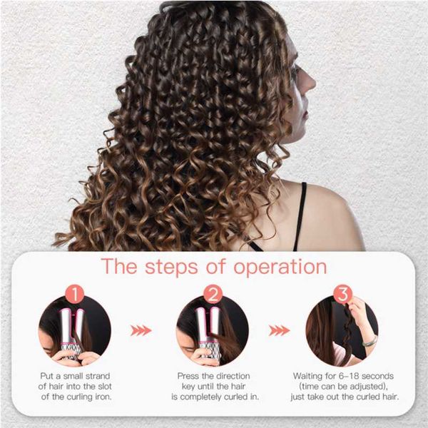 Cordless Automatic Hair Curler Curling Iron USB Rechargeable Auto Air ...