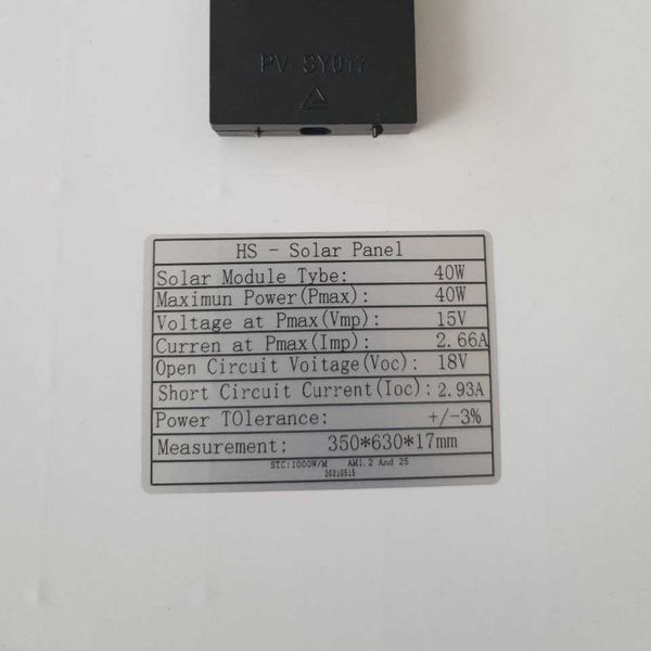 Solar Panel ផ្ទាំងសូឡា 40w ទំហំ 50cm*35cm - L192