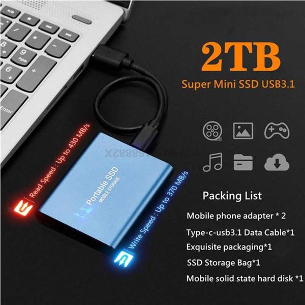 2TB SSD External Hard Drive Mobile Solid State Hard Disk For Desktop ...