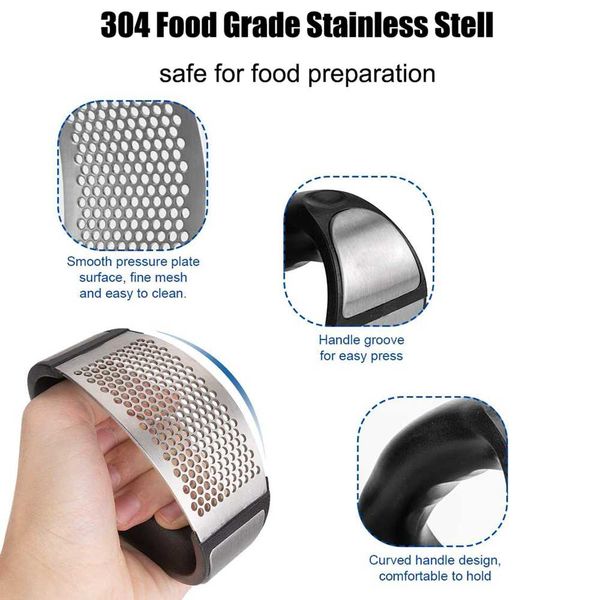 Garlic Ginger Press, Kitchen Stainless Steel Garlic Mincer Crusher ...