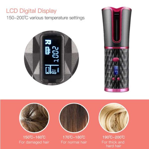 Cordless Automatic Hair Curler Curling Iron USB Rechargeable Auto Air ...