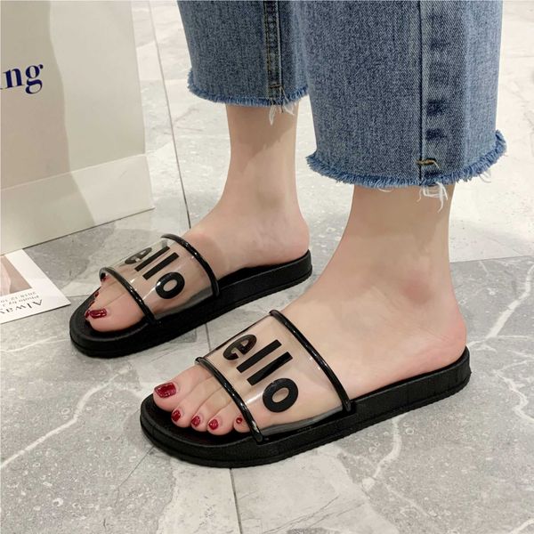 Women's slippers wear fashion letters trend schoolgirls home bathroom flat-bottomed sandals - L192