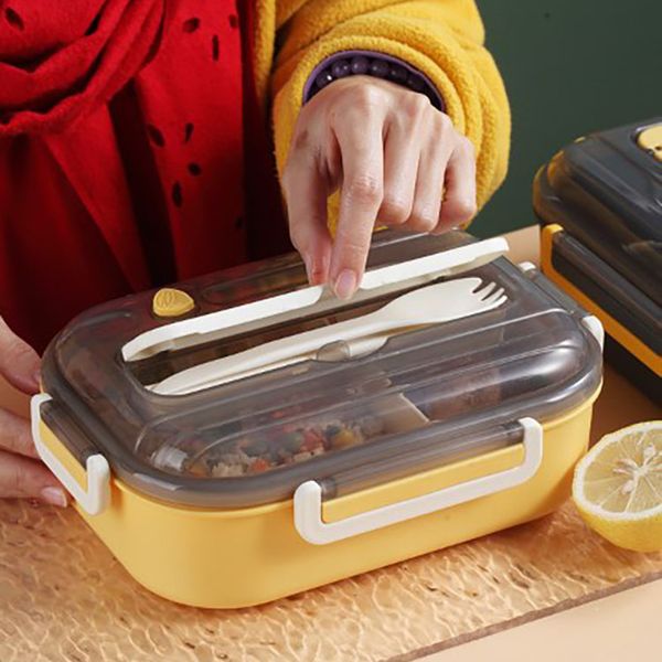 Large-capacity lunch box with tableware, plastic inner grid, elementary ...