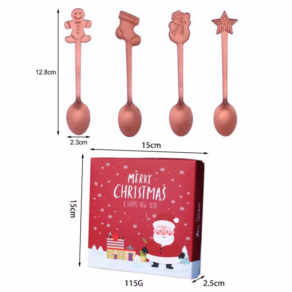 4pcs Stainless Steel Christmas Spoon Set Ice Cream Dessert Coffee Tea ...