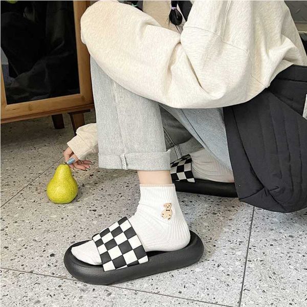 Checkerboard slippers women's ins trend plaid thick-soled women's shoes ...